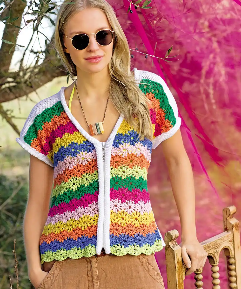 Zippered Top With Floral Motif - Crochet Pattern - DIY Education